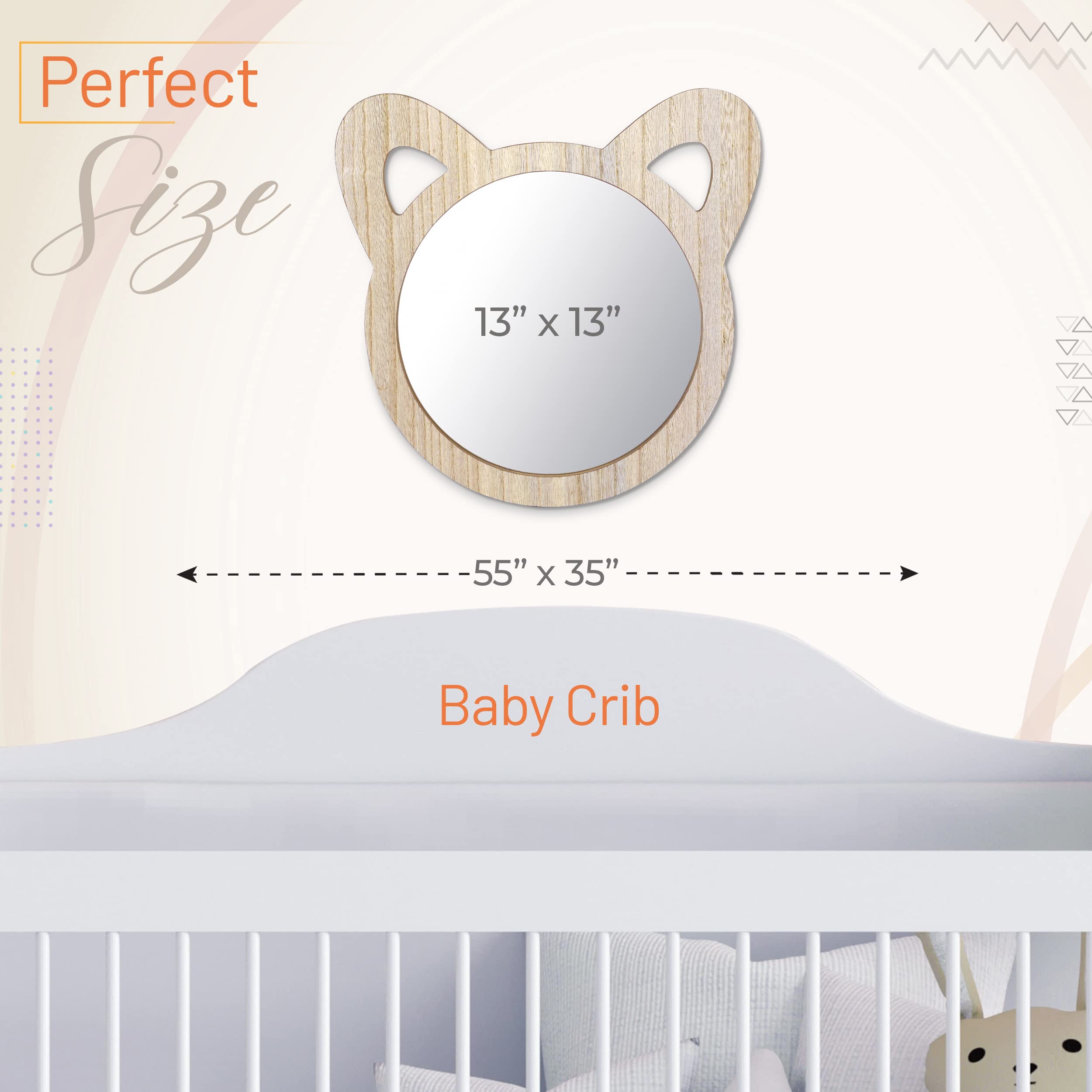 Round Wood Framed Mirror for Nursery Room Round Mirror Nursery Decor, Hanging Wall Mirror (Circle)