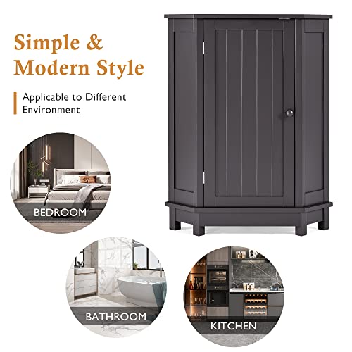 Shupsy Upgraded Bathroom Cabinet, Thickened Freestanding Storage Furniture, Stronger Triangle Corner Storage Cabinet with Adjustable Shelf and Doors for Kitchen,Living Room. (Black Brown)