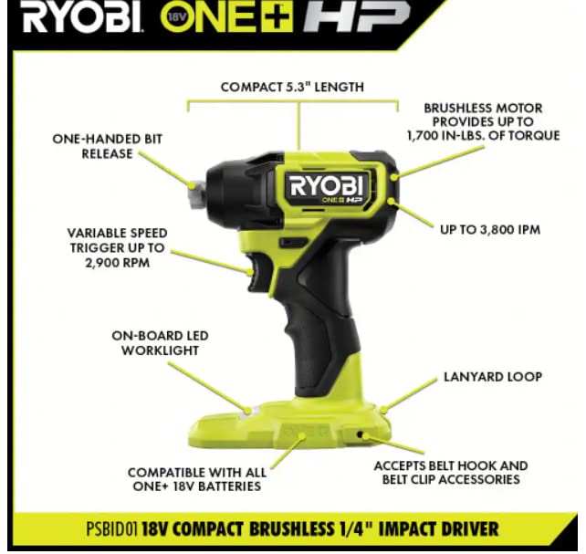 ONE+ HP 18V Brushless Cordless 5-Tool Combo Kit with (2) 1.5 Ah Batteries, Charger, and Bag