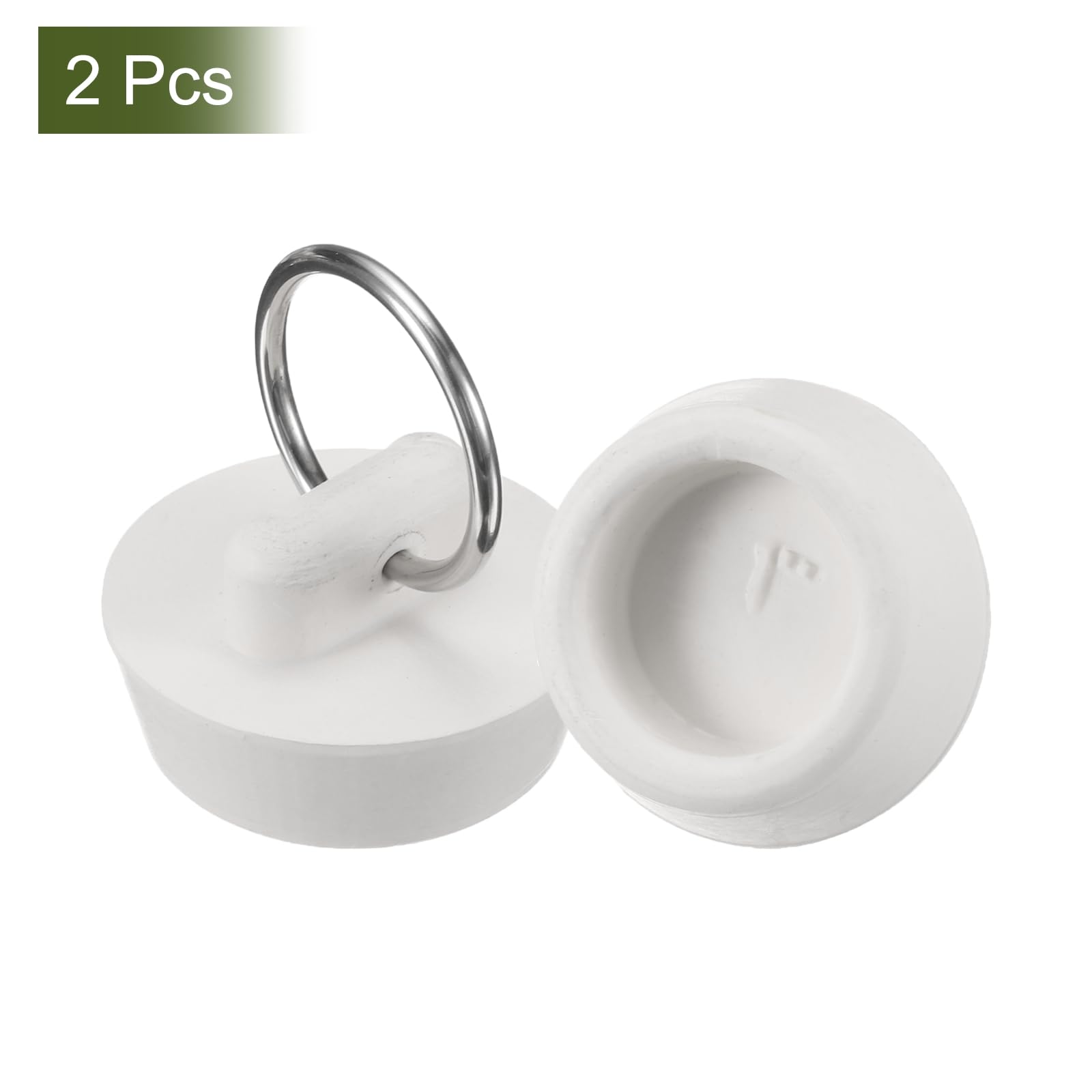 uxcell 2 Pcs Tub Stoppers, Rubber Bathtub Stoppers 1-1/4" Kitchen Sink Drain Stopper, Bathroom Drain Plug with Pull Ring and 15" Beaded Chain, White