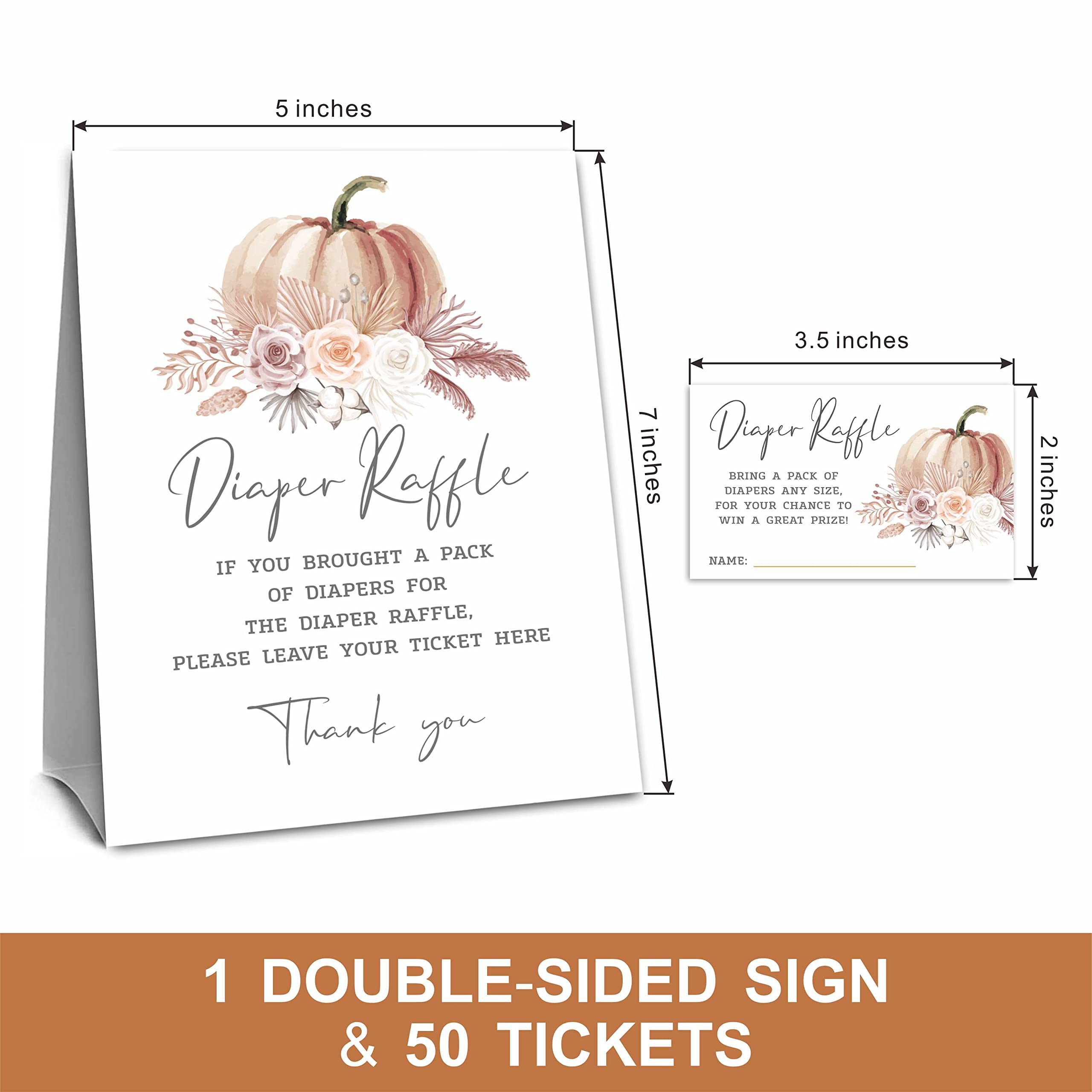 Pumpkin Baby Shower Game Cards, 50 Diaper Raffle Tickets and 1 Self-standing Diaper Raffer Sign-(LBLK-008)