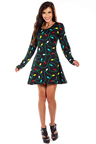 Tipsy Elves Cute Christmas Black Twinkle Lights Dress for Women Size Medium
