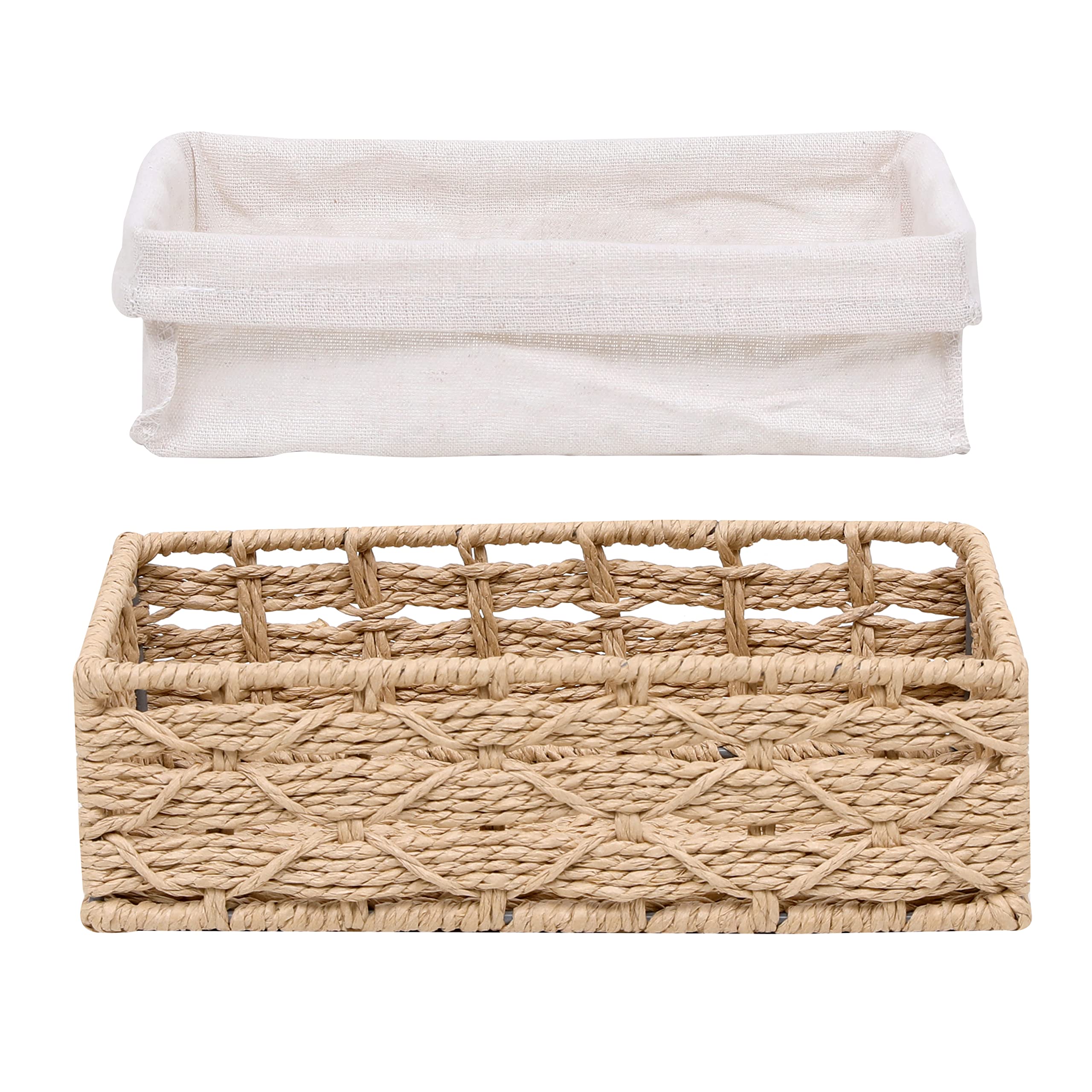 Sopsele Small Wicker Baskets for Organizing,Paper Rope Storage Basket,Desk Basket With Liner,Hand Towel Baskets, Baskets for Drawer Organizing, Toilet Tank Basket, Set of 2 Beige