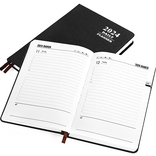 KESOTE 2024 Daily Hourly Planner - One Page a Day, 2024 Diary Planner 5.7 x 8.3" Hardcover Monthly Planner Agenda 12 Month, A5 College Notebook Planner, Black