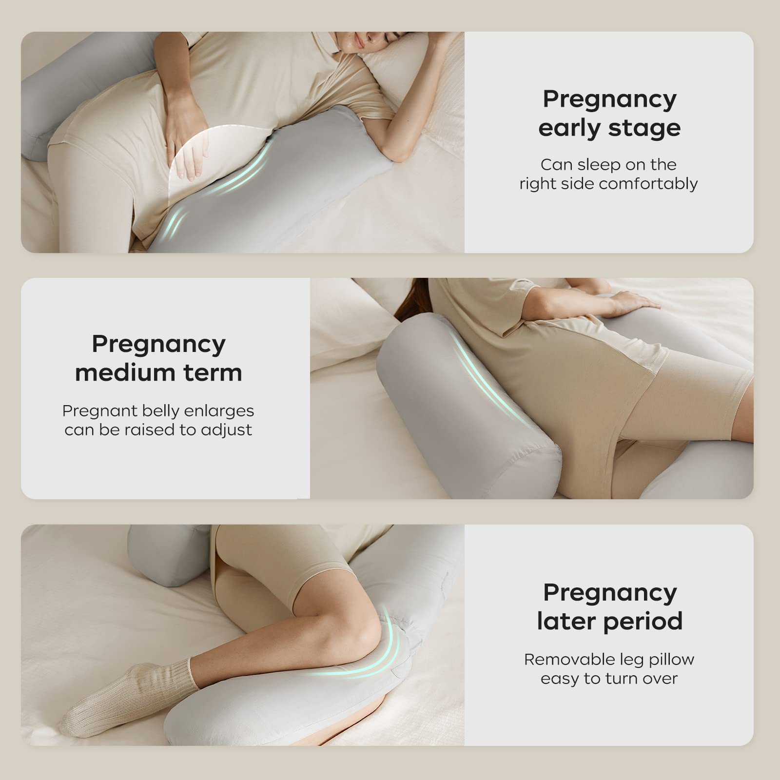 Pregnancy Maternity Body Cooling Pillows for Back, Legs and Belly Support,Pregnancy Must Haves for Sleeping,Plump and Fluffy,H Shape Casual Use Full Body Pillow with Removable Cover,47.2 Inch,Grey