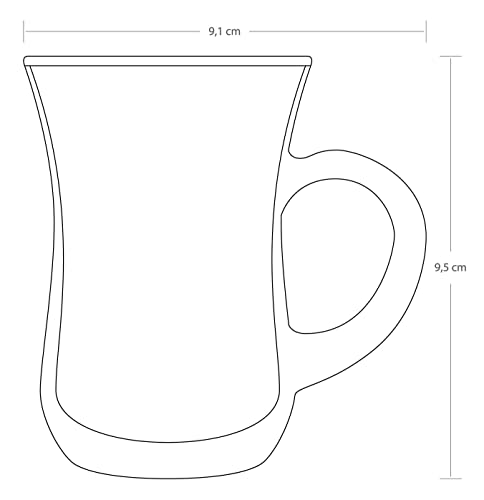 Turkish Tea Glasses With Handle - 6 pcs Tea Cups, Slim Waist Design and Thick Sole Prevent the Tea From Getting Cold, Capacity 145cc, 4 3/4 Oz, 2.5" x 4H"