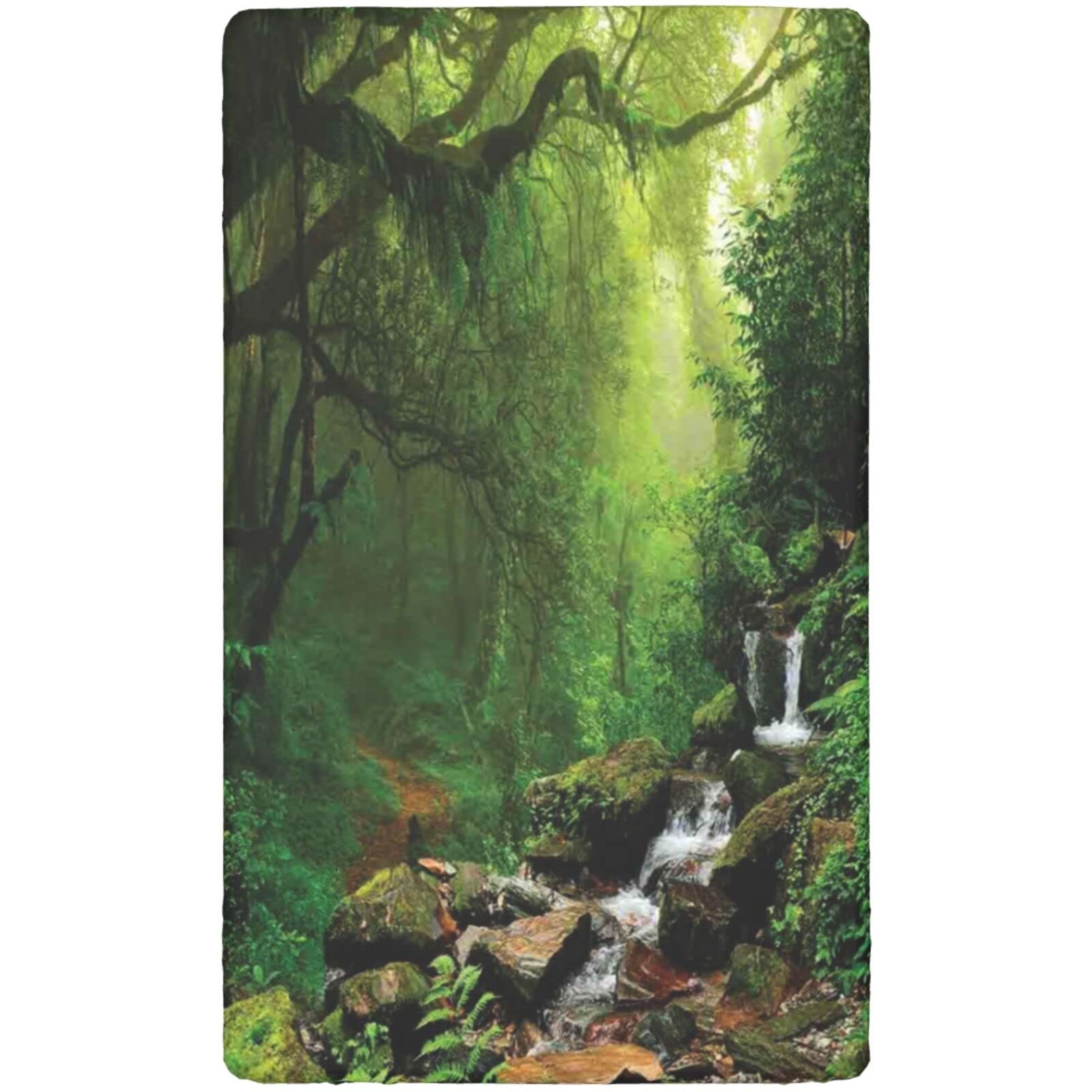 Rainforest Themed Fitted Mini Crib Sheets,Portable Mini Crib Sheets Ultra Soft Material-Baby Sheet for Boys Girls,24β x38β,Green Brown