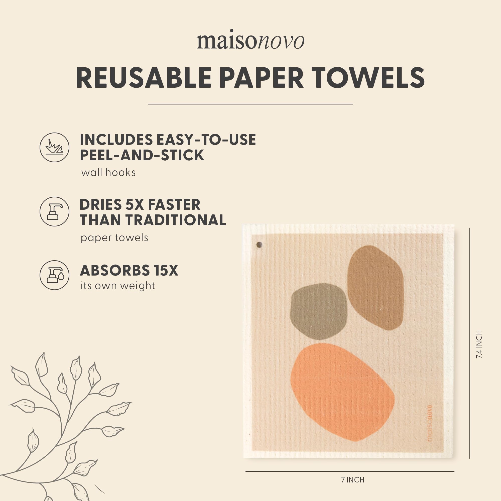 MAISONOVO Swedish Dishcloths | Swedish Dish Towels - Modern Pack of 4 | Reusable Paper Towels | Reusable Dishcloths | Swedish Dishcloths for Kitchen