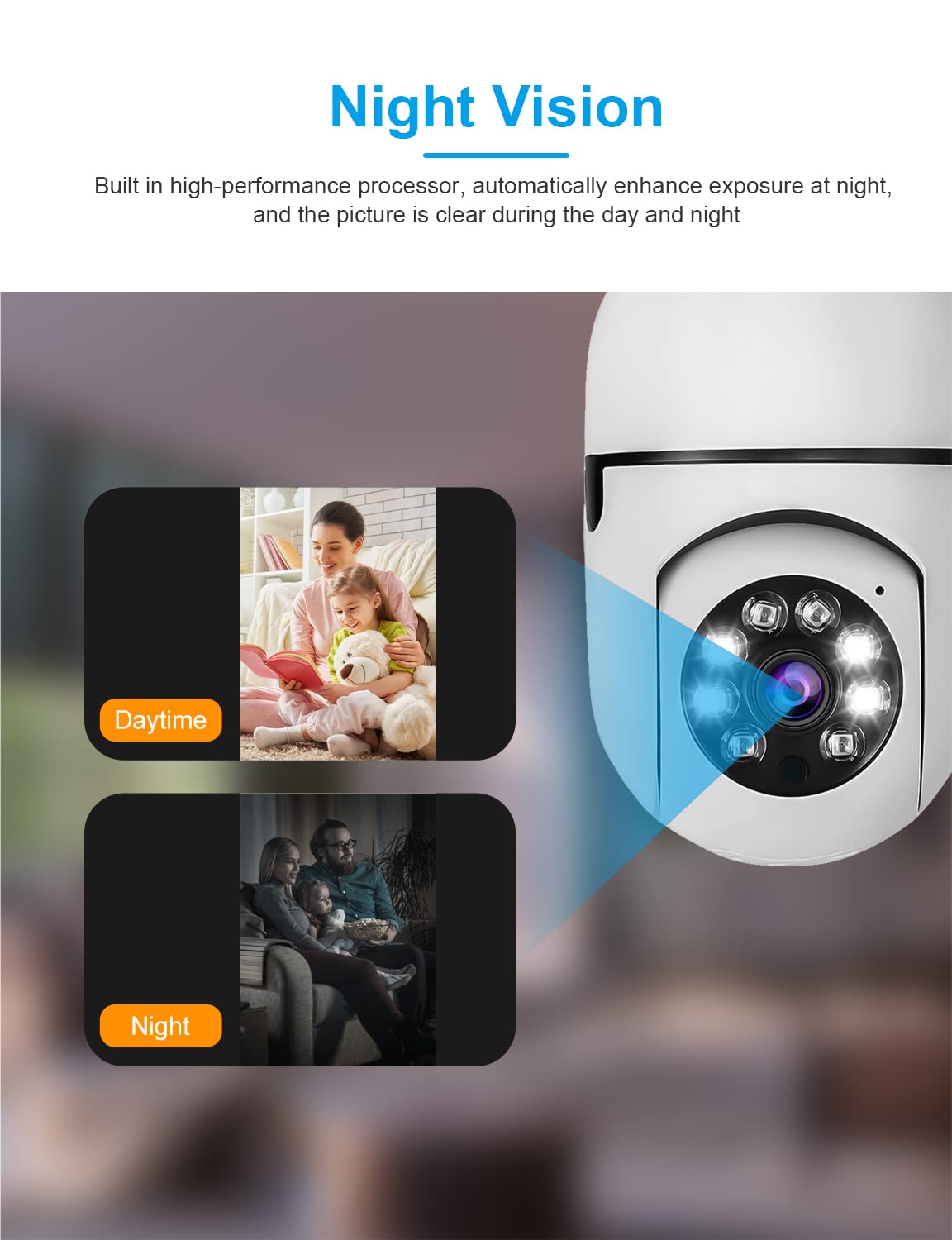 ROXAAN Light Bulb Security Camera 1080P WiFi Camera 2.4Ghz 360 Degree WiFi Outdoor Panoramic IP Camera Wireless WiFi Security Camera System with Night Vision, 2-Way Audio, Motion Detection Alarm