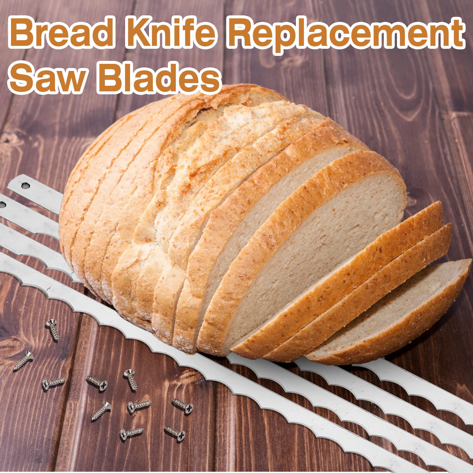 Lasnten 4 Pcs Bread Bow Knife Blades Stainless Steel Replacement Blade Serrated Bread Blade with Screws for Wooden Bread Knife