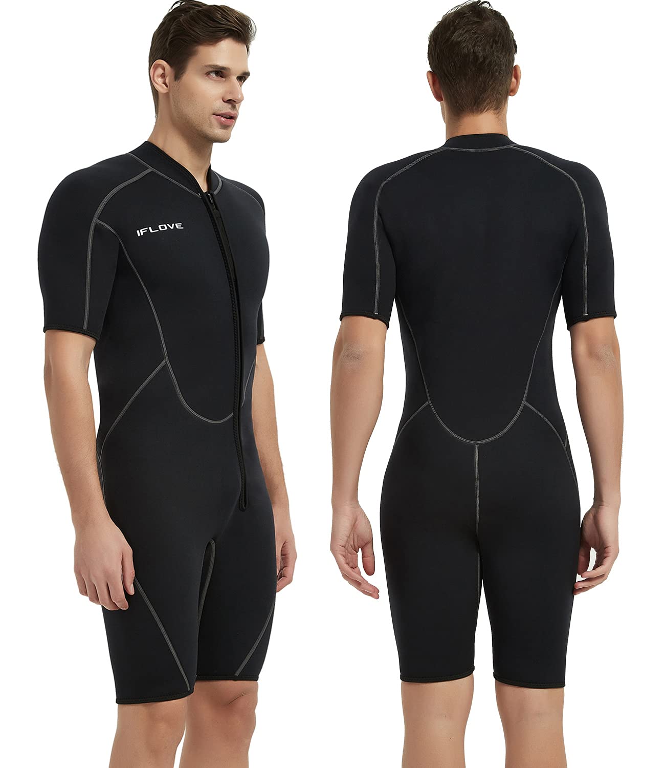 IFLOVE 3mm Shorty Wetsuit for Men Neoprene Diving Suit Front Zip Wetsuit for Diving Snorkeling Surfing, Medium