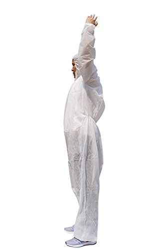 RAYGARD 30003 Disposable Dust Protective Polypropylene PP Coverall with Hood Suit Lightweight Elastic Cuffs, Ankles, Waist Zipper Front for Spray Painting Industrial(Large,White)