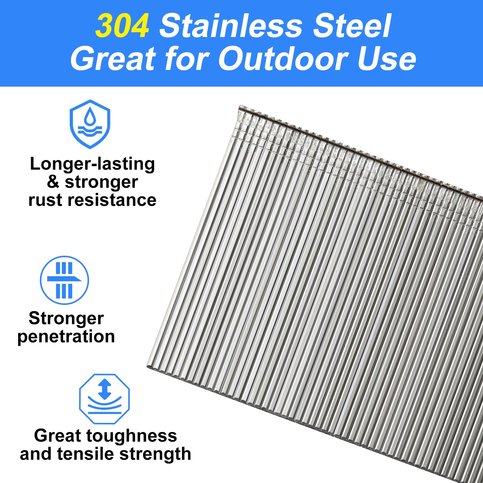 SimCos 18 Gauge 304 Stainless Steel Brad Nails (2",1-1/4" 1", 3/4"), Assorted 1200 Counts for 18 GA Pneumatic or Electric Brad Nailer or Brad Nail gun,Project Pack