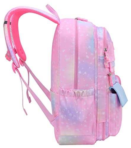 Wraifa Girls Backpack Elementary School Backpacks for Girls Cute Princess Preschool Middle School Bag Kids Bookbag (Z-Heart Pink With Lunch Box)