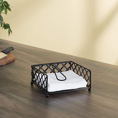 Lattice Collection Flat Napkin Holder (Black), By Home Basics, With Weighted Pivoting Arm | Large Napkin Holder/Napkin Holders For Kitchen