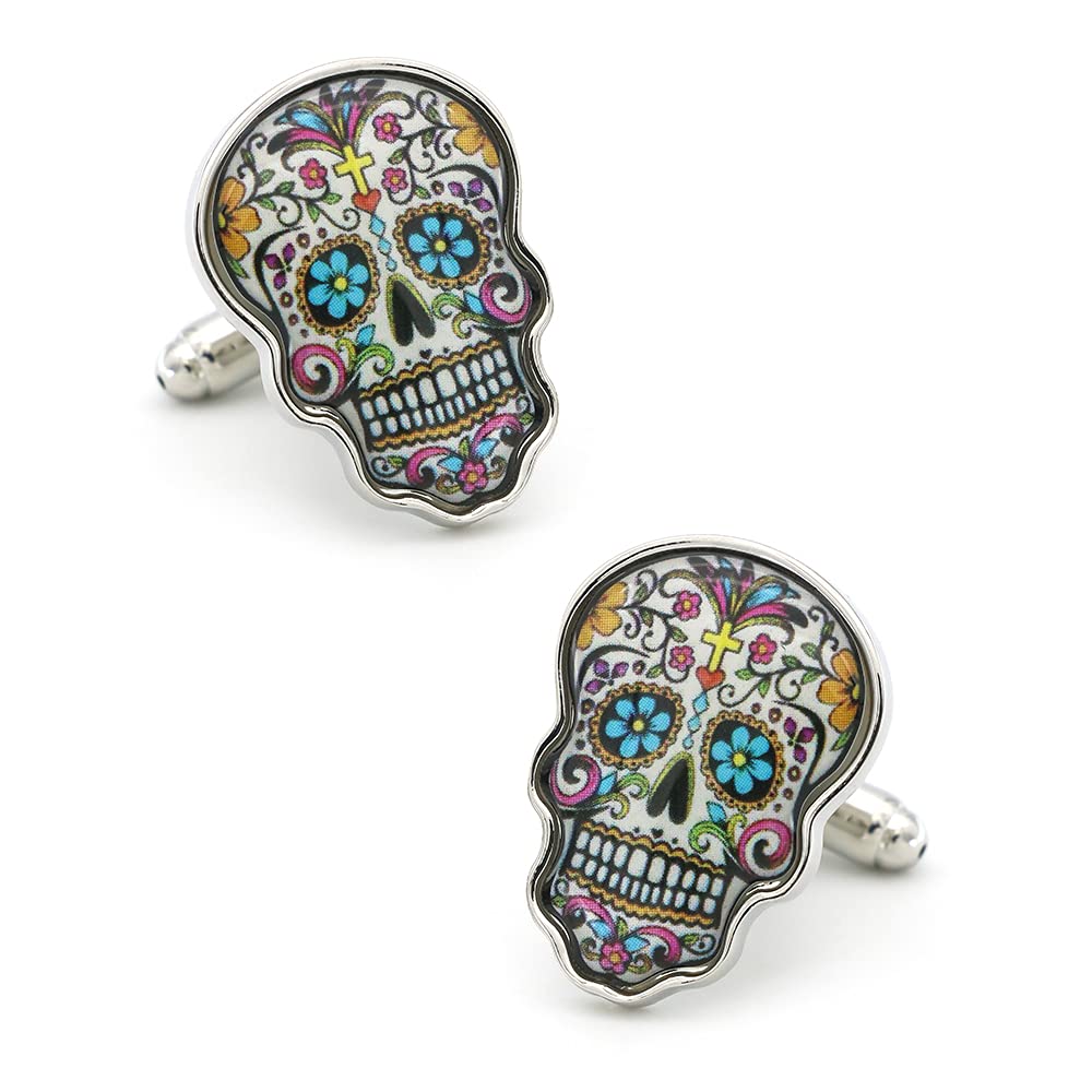iGame Day Of The Dead Cuff Links Muti-color Brass Material Sugar Skull Design Cufflinks with Gift Box