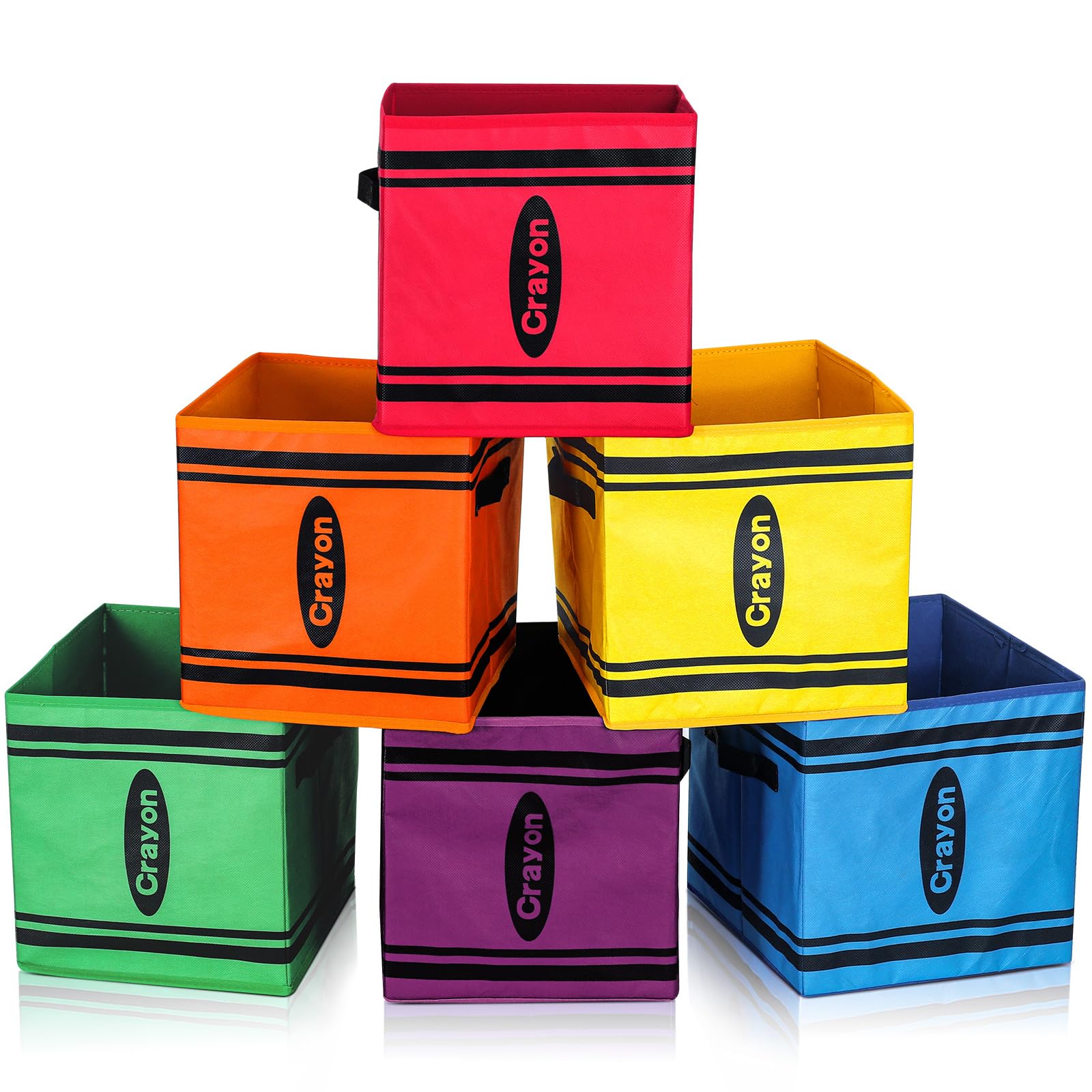 RattanView 6 Pcs 11 Inch Colorful Fabric Storage Bins Crayon Cubby Storage Bins with Handles Rainbow Storage Bins Classroom Book Storage Back to School Supplies Decorations for Office Home Organizer