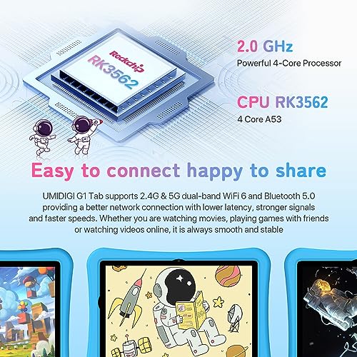 UMIDIGI Kids Tablet, G1 Tab Android 13 Tablet PC, 10.1" Tablet for Kids, 8G+64G up to 1TB, WiFi 6, 8MP+8MP Dual Camera, Quad-Core, 6000mAh, BT5.0, TÜV Eye Bluelight Tablet Android, Parental Control