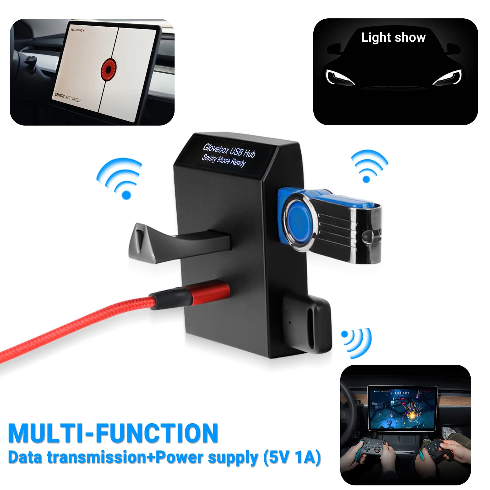 RIVIGEAR Tesla USB Hub, Model 3/Y Glove Box USB Hub Docking Station Glovebox Data Transffering Compatible with Tesla Model Y Model 3 2017-2023