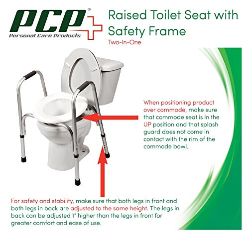 PCP Raised Toilet Seat and Safety Frame (Two-in-One), Adjustable Rise Height, Secure Elevated Lift Over Bowl, Made in USA, Regular