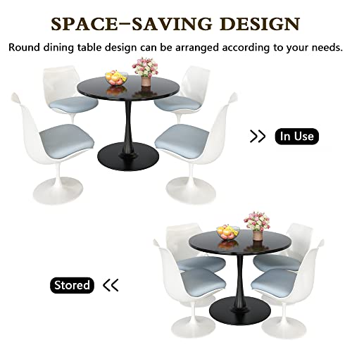 Recaceik Modern Round Dining Table, 31.5'' Tulip Table with MDF Table Top & Metal Pedestal Base for Dining Room Living Room Cafe, Kitchen w/ 0.71” Thickened Tabletop for 2-4 People, Black