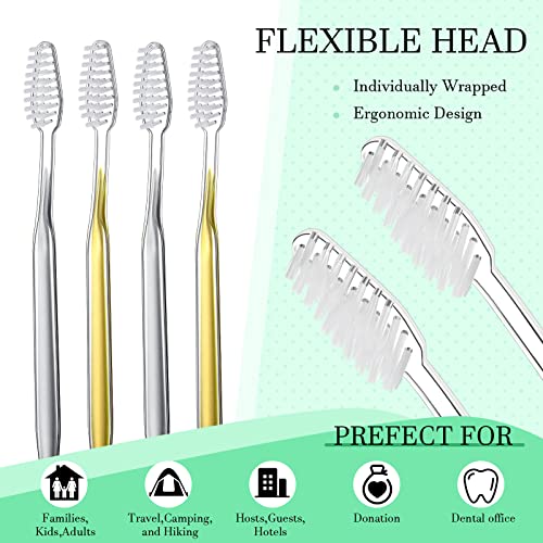 Remerry 100 Pack Individually Wrapped Disposable Toothbrushes Bulk Travel Toothbrushes Manual Disposable Tooth Brush Soft Bristle Tooth Brush for Adults Kids Hotel Guest Camping Travel, 2 Colors