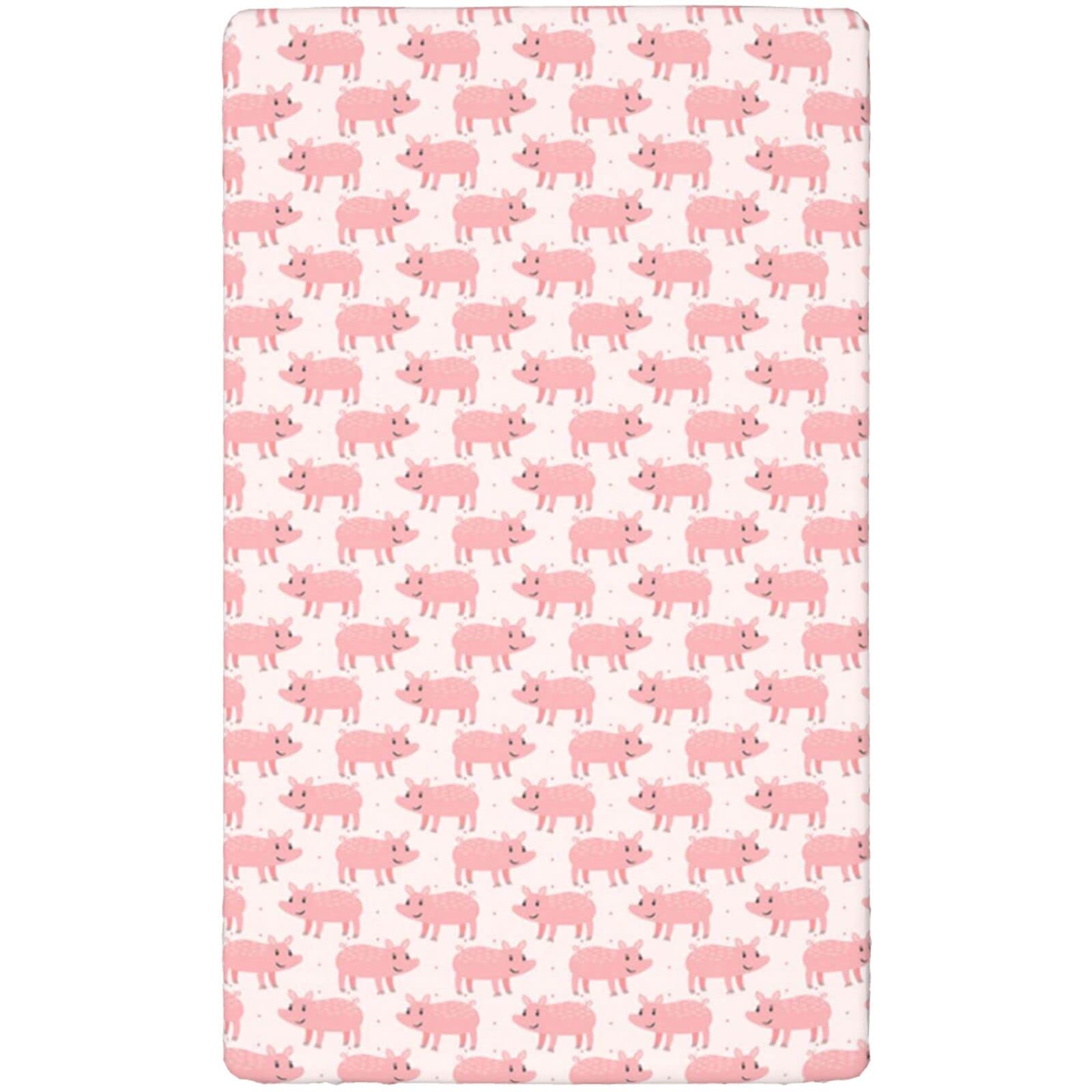 Pig Themed Fitted Mini Crib Sheets,Portable Mini Crib Sheets Soft and Breathable Bed Sheets-Crib Mattress Sheet or Toddler Bed Sheet,24β x38β,Pale Pink and Rose