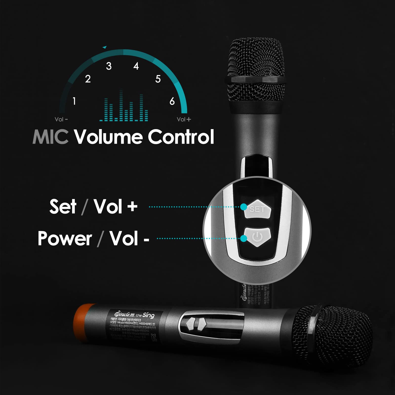 miracle,m M900HA - Bluetooth Wireless Microphones, UHF Metal Dual Handheld Dynamic Mic Karaoke System with Rechargeable Receiver