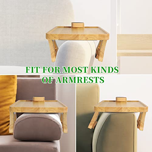 TISEMENT Couch Tray for Wide Sofa, 11.8’’ × 8.7’’ Clip On Sofa Arm Tray with 360° Rotating Bracket,Foldable Couch Arm Table for widening Space, Wooden Couch Cup Holder for Drinks/Snacks/Fruits