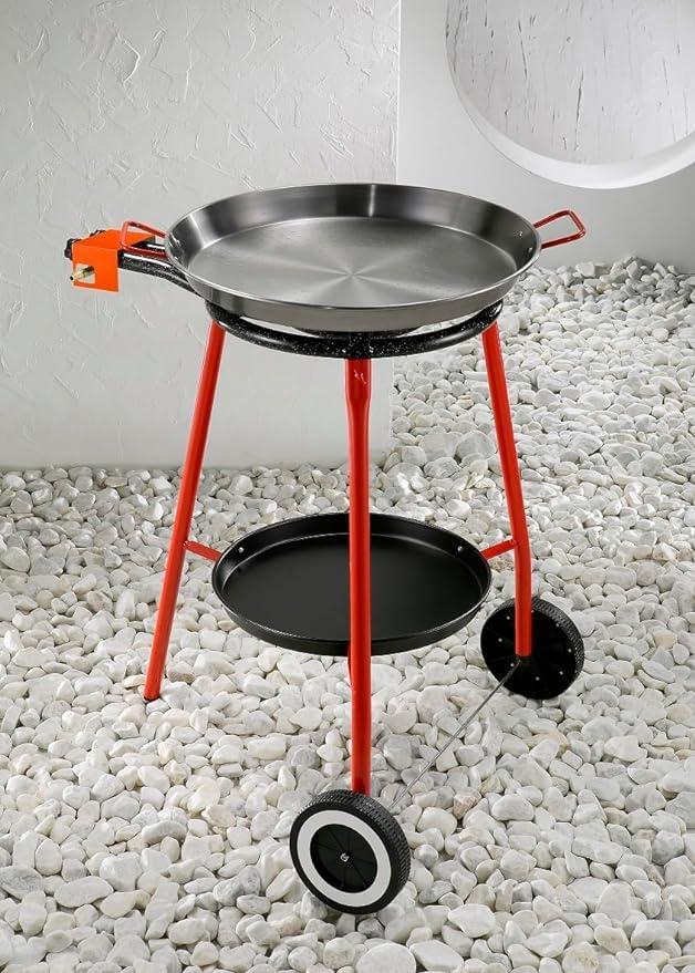 ZENDEU IBIZA SET - Paella Pan Set 25 Servings -3 Ring Propane Gas burner mod. 600 + Polished Paella Pan 28 Inch (70cm). + 3 Reinforced tripod legs