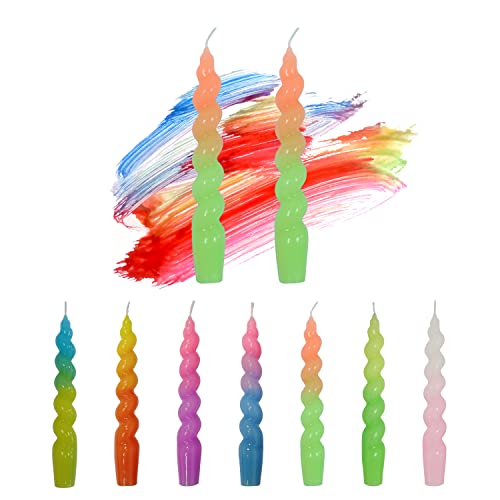 Two-Color Gradient Spiral Taper Candles Set of 2 Twisted Long Candle 7.5inch Colored Unscented Candles Home Decor for Dinner Party Wedding (Orange&Green)