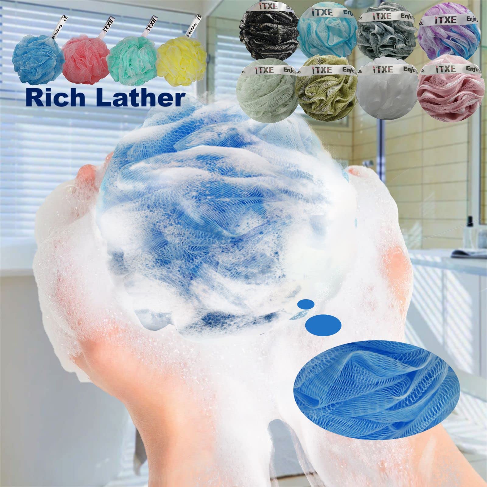 Premium Loofah Bath Sponge Shower Scrubber Body Wash Pouf Exfoliating Essential (Set of 1, Grey)