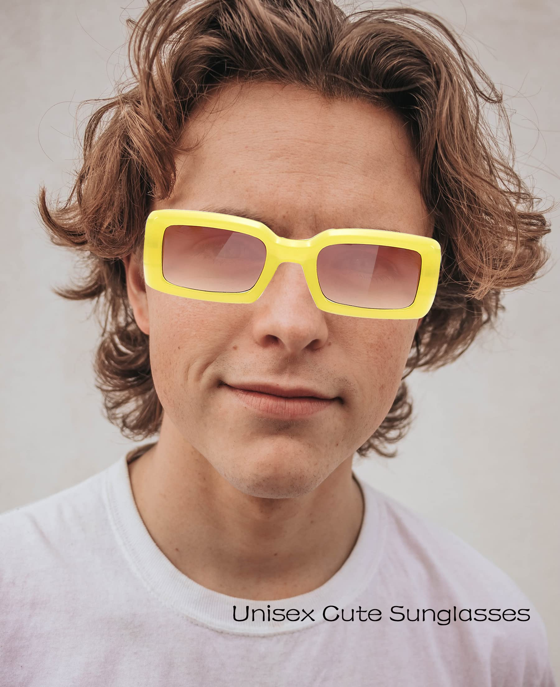Mriendao Yellow Sunglasses for Women Men, Retro 90s Rectangle Sun Glasses Shades, Fashion Yellow Accessories