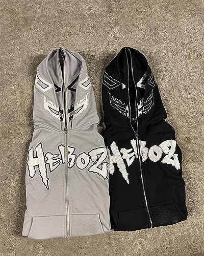 Sunwittafy Y2k Hoodie Men Women Letter Graphic Zip Up Hoodie Spiderweb Grunge Oversized Sweatshirt Sweater Demon Jacket