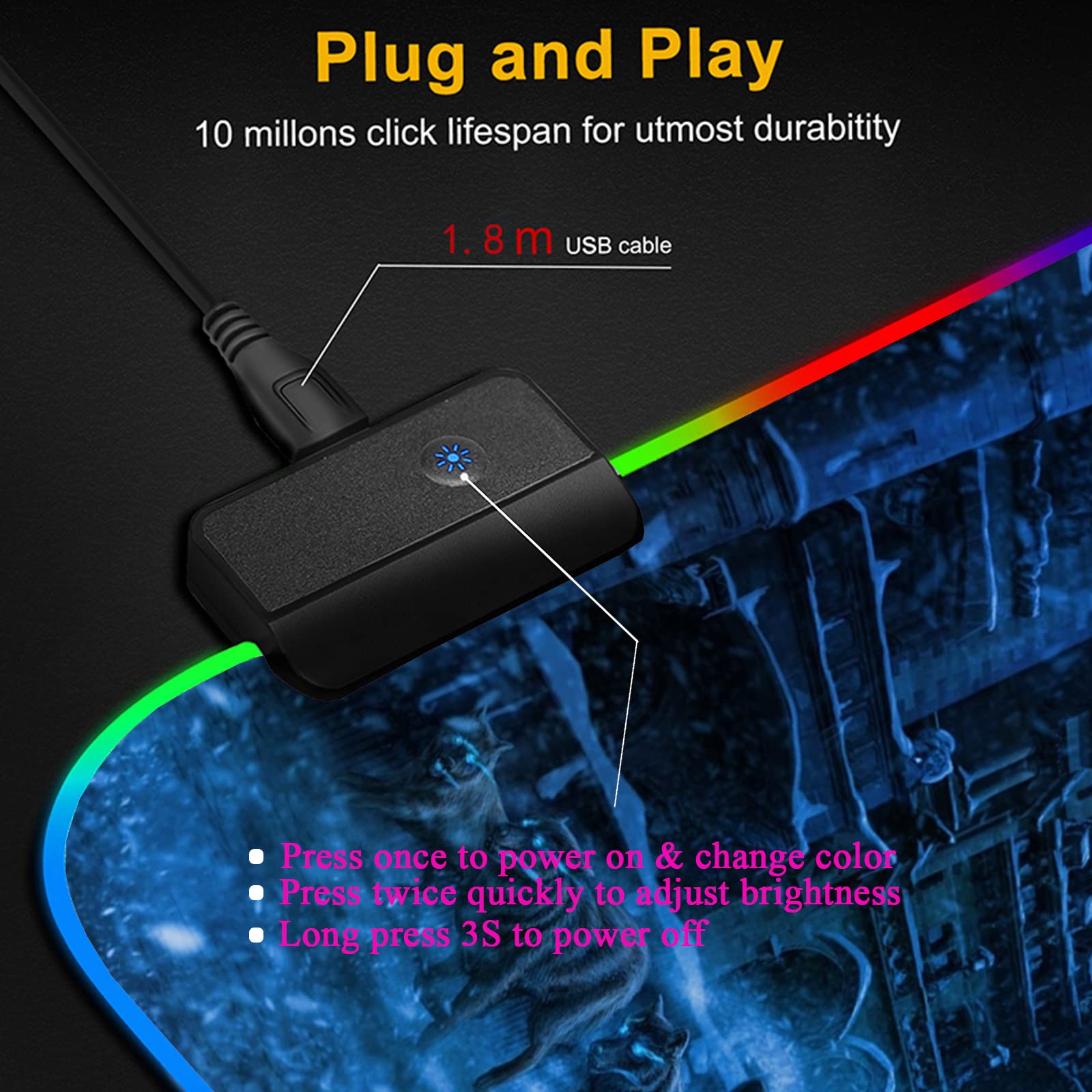 Mouse Pads Wolf Pack Animal LED Light Mousepad RGB Mouse Pad Keyboard Gaming Large Desk Mat Computer Accessories for Gamer PC 23.6 X11.8 Inch