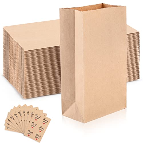 SIMPLECOOL 50pcs Paper Gift Bags Lunch Bags Bulk. Gift Bags with Thanks You Stickers. Durable Kraft Paper Bags Paper Grocery Bags. Paper Bags for Arts & Crafts. (2lb)