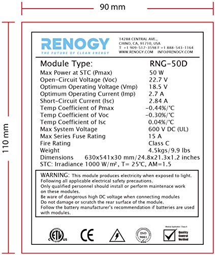 Renogy KIT-BUNDLE50D 12 Volt Monocrystalline Solar, Bundle 50W Kit, Bundle Kit with 10A PWM LCD Charge Controller