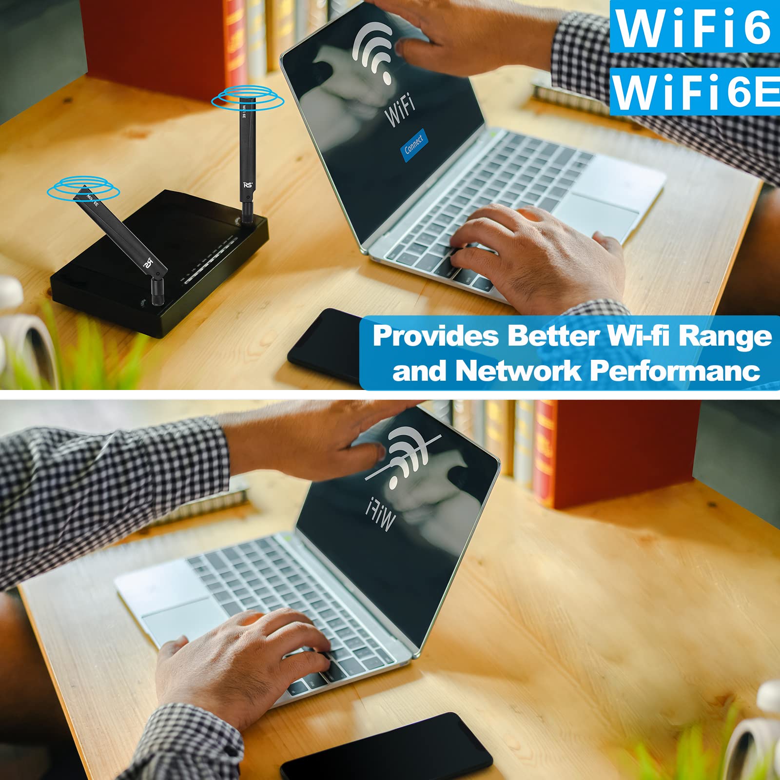 RS 2pcs Wi-Fi/WiFi 6E Antennas High Gain Dual Band WiFi RP-SMA Antenna for Router IP Camera Surveillance Recorder