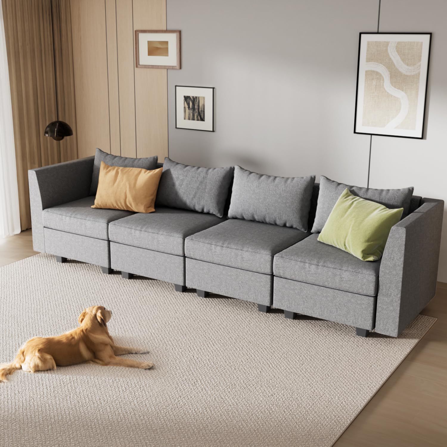 Skyday Modern Fabric Ottoman Module for Modular Sofa Customizable Sectional Sofa Couch Accent Armless Chair, Grey
