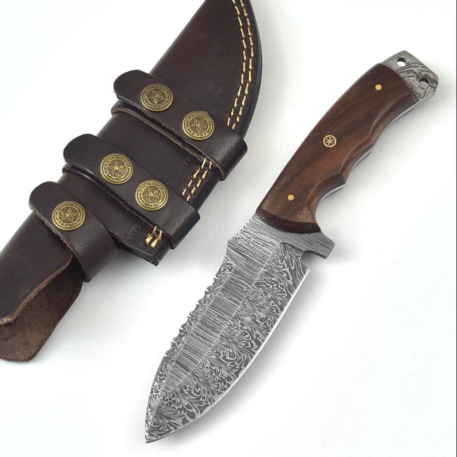 Grace Knives Handmade Damascus Steel Knife Fixed Blade Hunting Knife 9 Inches with Leather Sheath G-2019