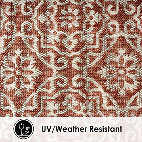 Nicole Miller New York Patio Country Danica Transitional Geometric Indoor/Outdoor Area Rug, Terracotta/Ivory , 7'9"x10'2"