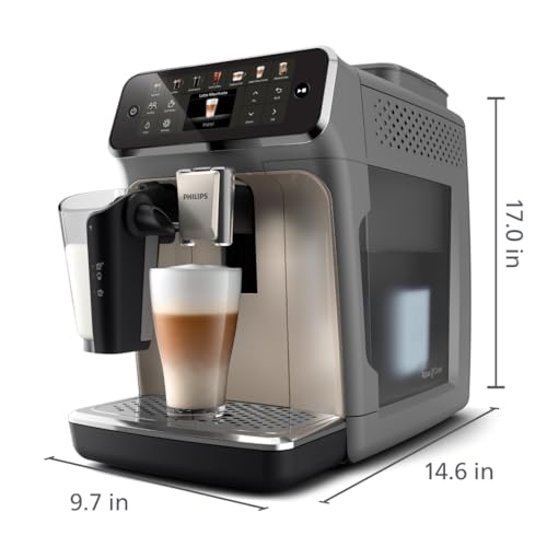 PHILIPS 4400 Series Fully Automatic Espresso Machine β 12 Hot & Iced Coffees, Quick-to-Clean LatteGo Milk System, SilentBrew, QuickStart, Ceramic Grinder, Black Chrome (EP4444/90)
