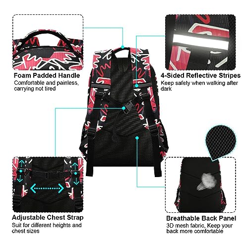 Sletend Kids Backpack Lightweight Bookbag in Prints for School Red Black Print Large Capacity School Boys Girls Backpack for Kids, Water-Resistant Bookbags Student School Bag