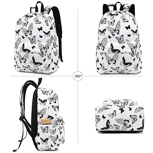 School Backpack Teen Girls Lightweight College Waterproof School Laptop Casual Backpack (Black Butterfly)