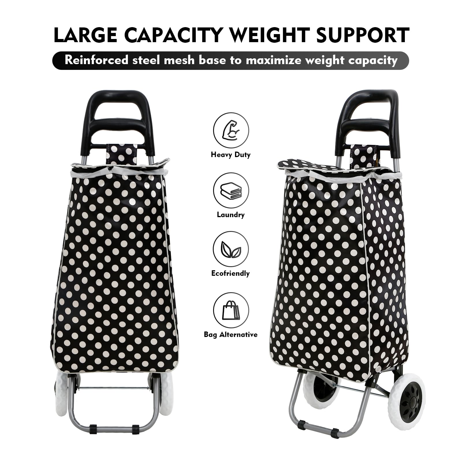 Panana Shopping Truck Folding Grocery Bag 2 Wheels Foldable Cart Hand Truck Storage Carts (Black)