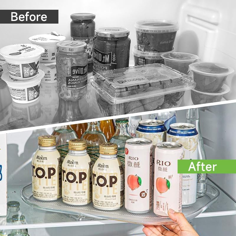Square Lazy Susan for Refrigerator,Rectangular Fridge Turntable Lazy Susan Organizer,Countertop Condiment Storage Rack, for Cabinet, Table, Pantry, Kitchen (Large)