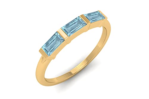 mirahi by chordia jewels Dainty Baguette Ring, 1/4 CT Three Stone Wedding Ring, Yellow Stackable Aquamarine Rings for Women