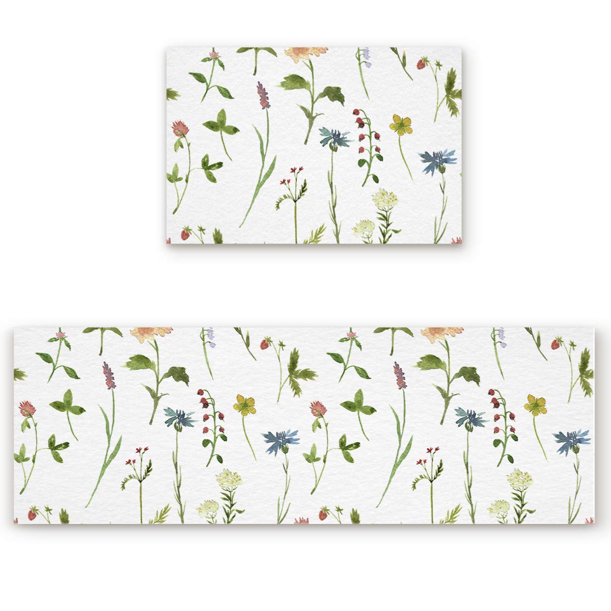 Kitchen Rugs and Mats Set Wildflower Bellflower Flower Collection 2 Pieces Non-Slip Kitchen Mat Rubber Backing Doormat Runner Rug Set Durable and Absorbent Floor Mat for Home 15.7x23.6in+15.7x47.2in