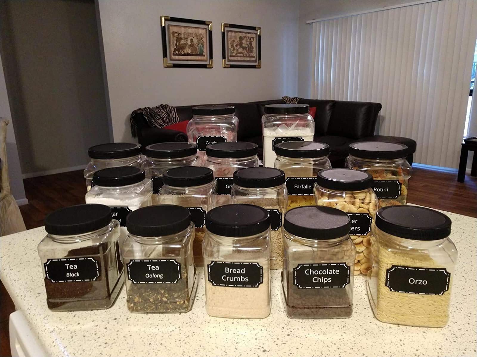 Lawei 6 Pack Clear Plastic Jars with Lids - 32 Oz Square Plastic Jars Containers with Easy Grip Handles Plastic Storage Jars for Dry Goods Cookies Candy and More