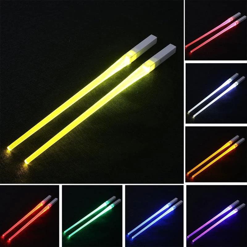 Lightsaber Chopsticks - Reusable LED Light Up Chopstick W/ Removable Handle, Lightweight & Portable BPA Free Foodgrade Safe Chopstick, for Kitchen Dinner Party Daily Use (WHITE)